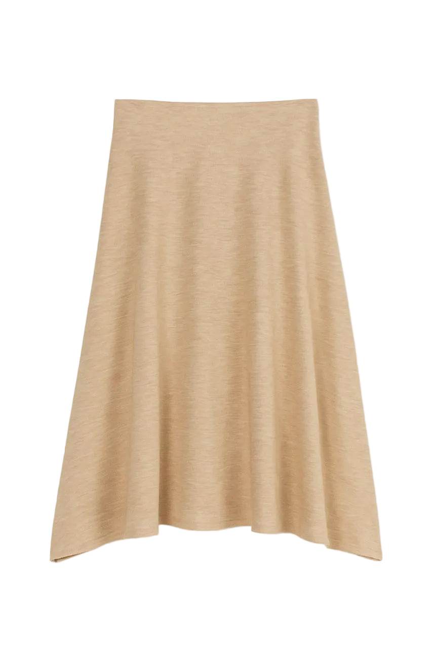 Saia Evase Com Fendas Laterais Em Tricot Camel – Viviane Furrier