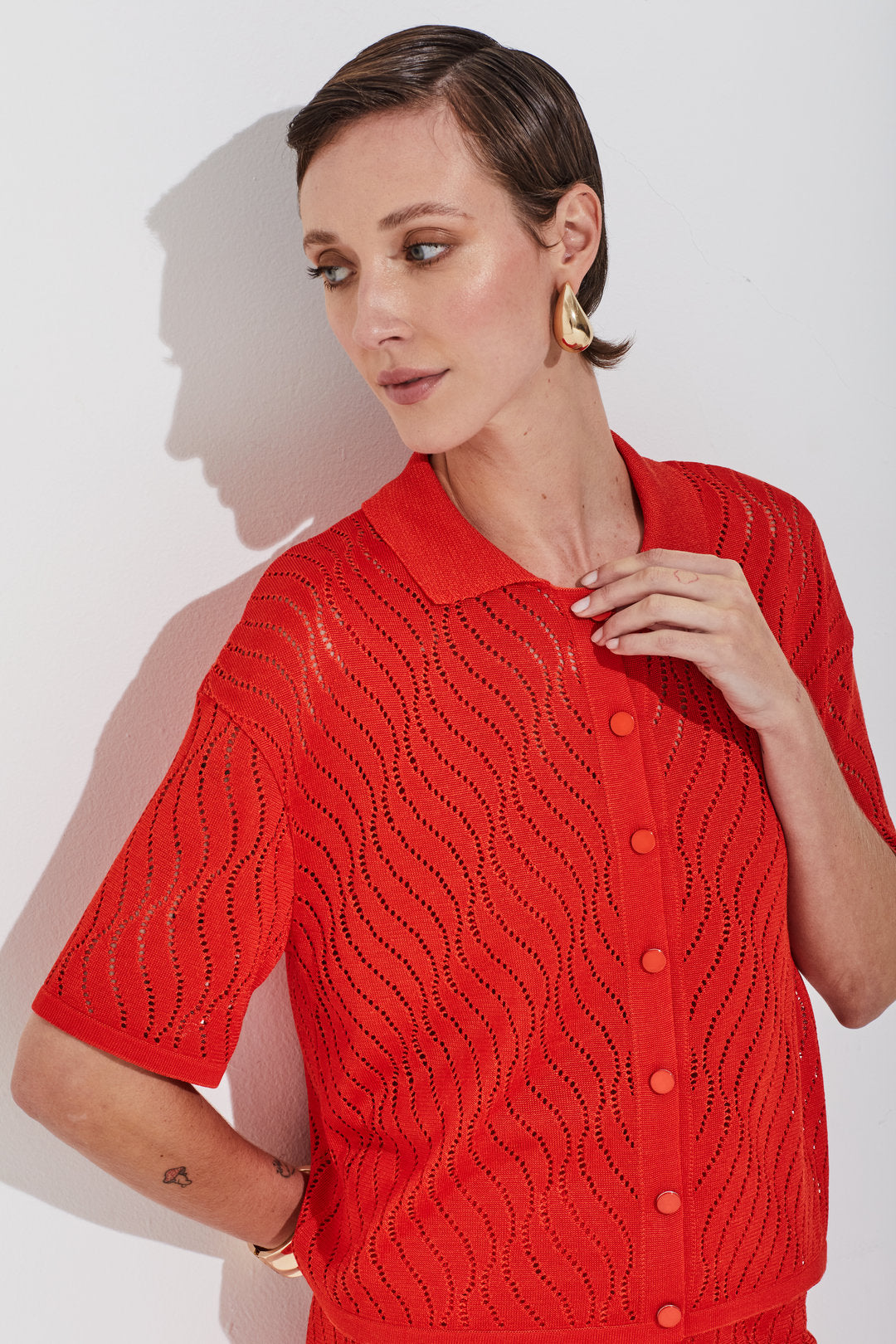 Camisa Rendado Ondas Vermelho Scarlat – VivianeFurrier